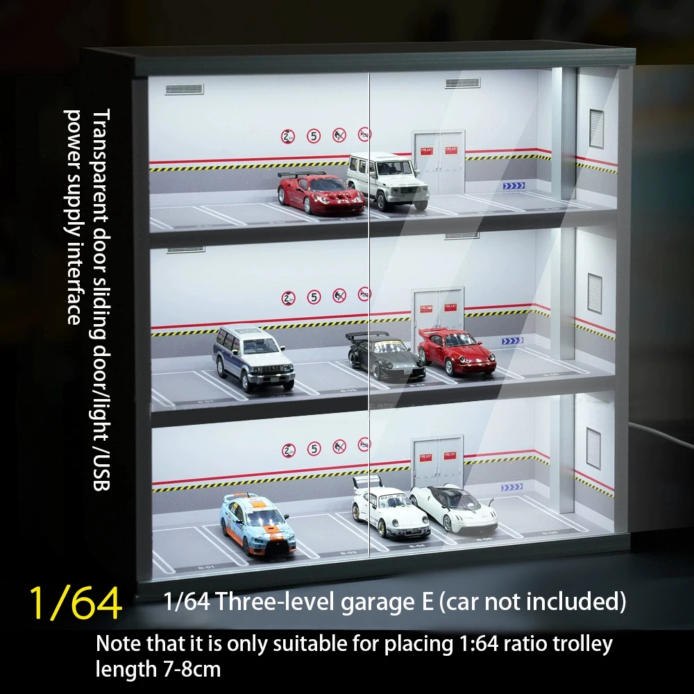 1:64 Scale Three-Story Car Garage Diorama with LED Lighting, DIY ...