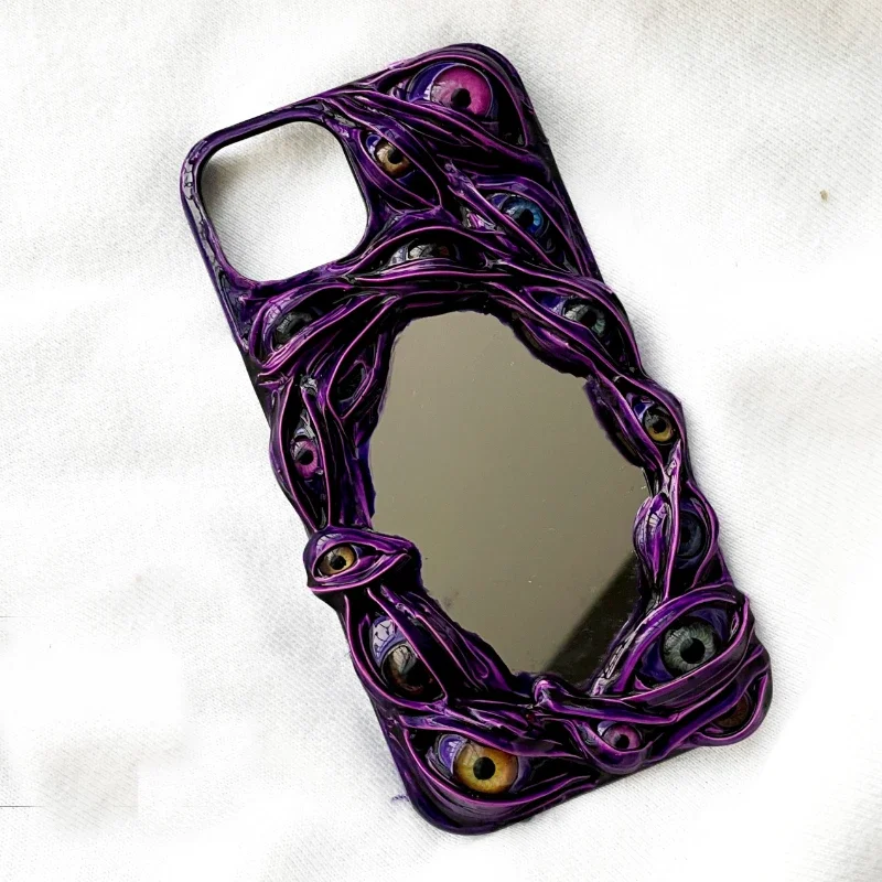 Dark Purple Horror Phone Case Venom Cat Eyes Handmade Mirror Cover for ...