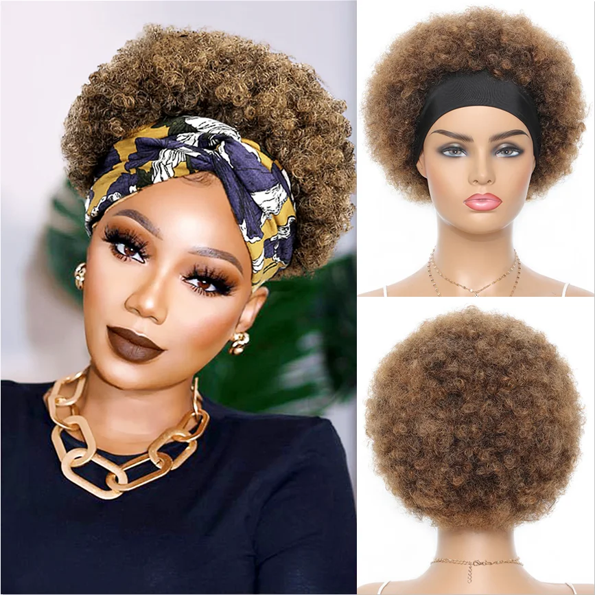 Afro-Puff-Curly-Wig-Short-Headband-Curly-Wig-Head-Wrap-Wig-Brazilian ...