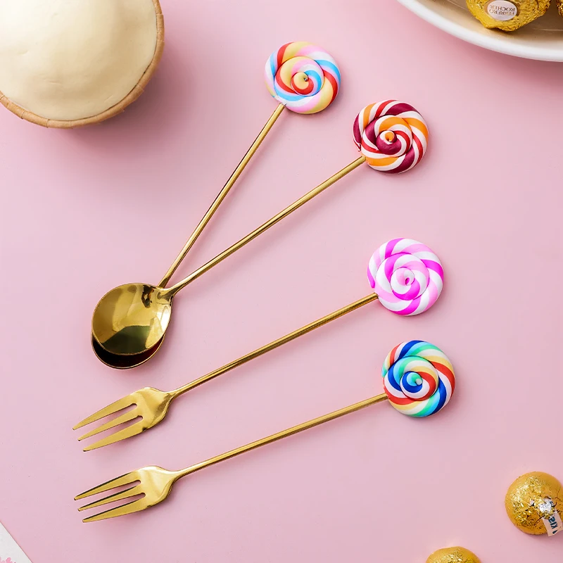 Stainless-Steel-Doughnut-Fork-Spoon-Removable-Lollipop-Resin-Handle ...