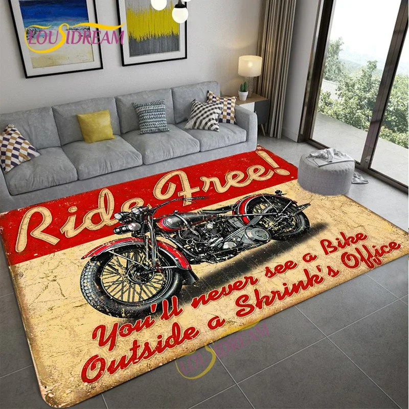 Retro Motorcycle Area Rug Carpet Moto Fans Non-slip Large Door Step Mat ...