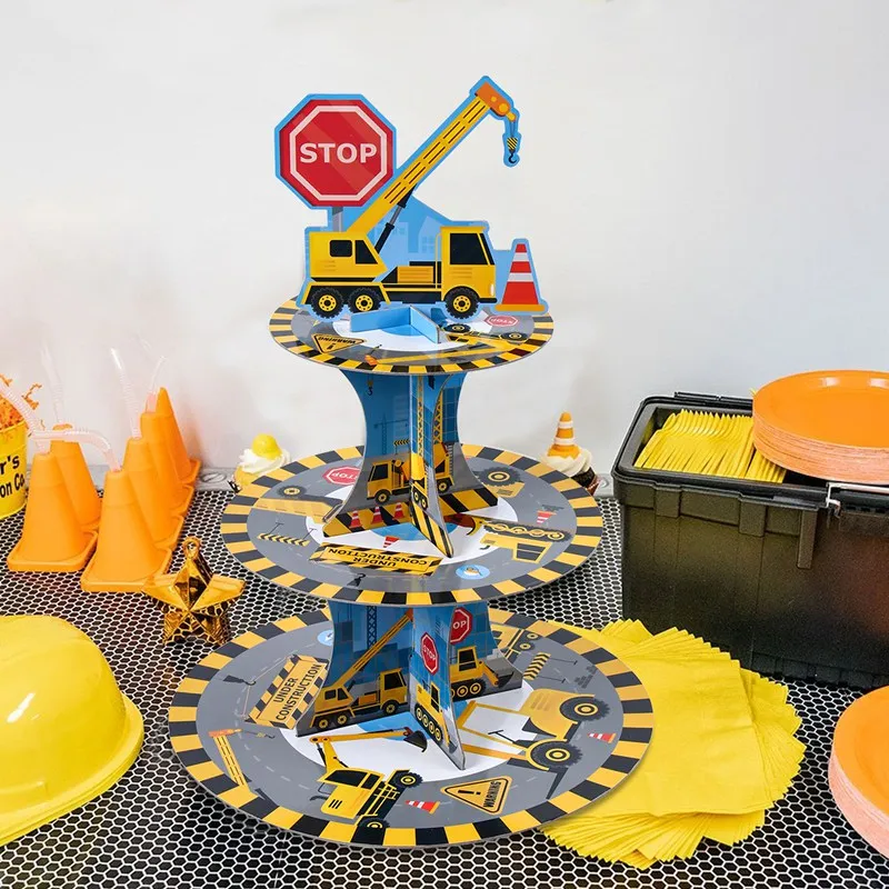 Construction-Theme-Cake-Stand-Excavator-Vehicle-Birthday-Party-Decor ...