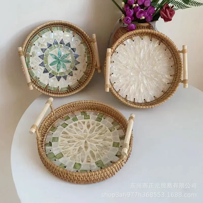 Vietnamese-Rattan-Woven-Shell-Tray-Colorful-Shell-Woven-Snack-Storage ...