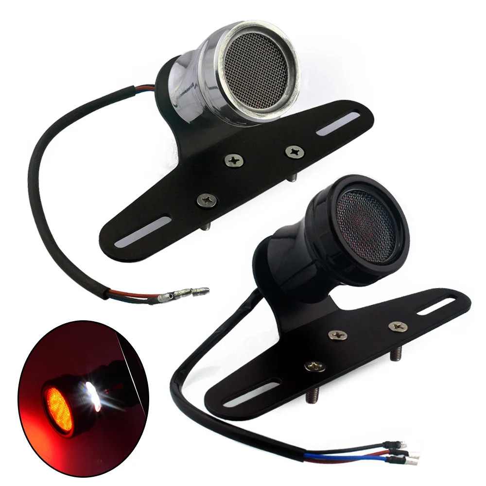 Motorcycle-12V-LED-Taillight-Mesh-Cover-Metal-Tail-Lights-License-Plate ...