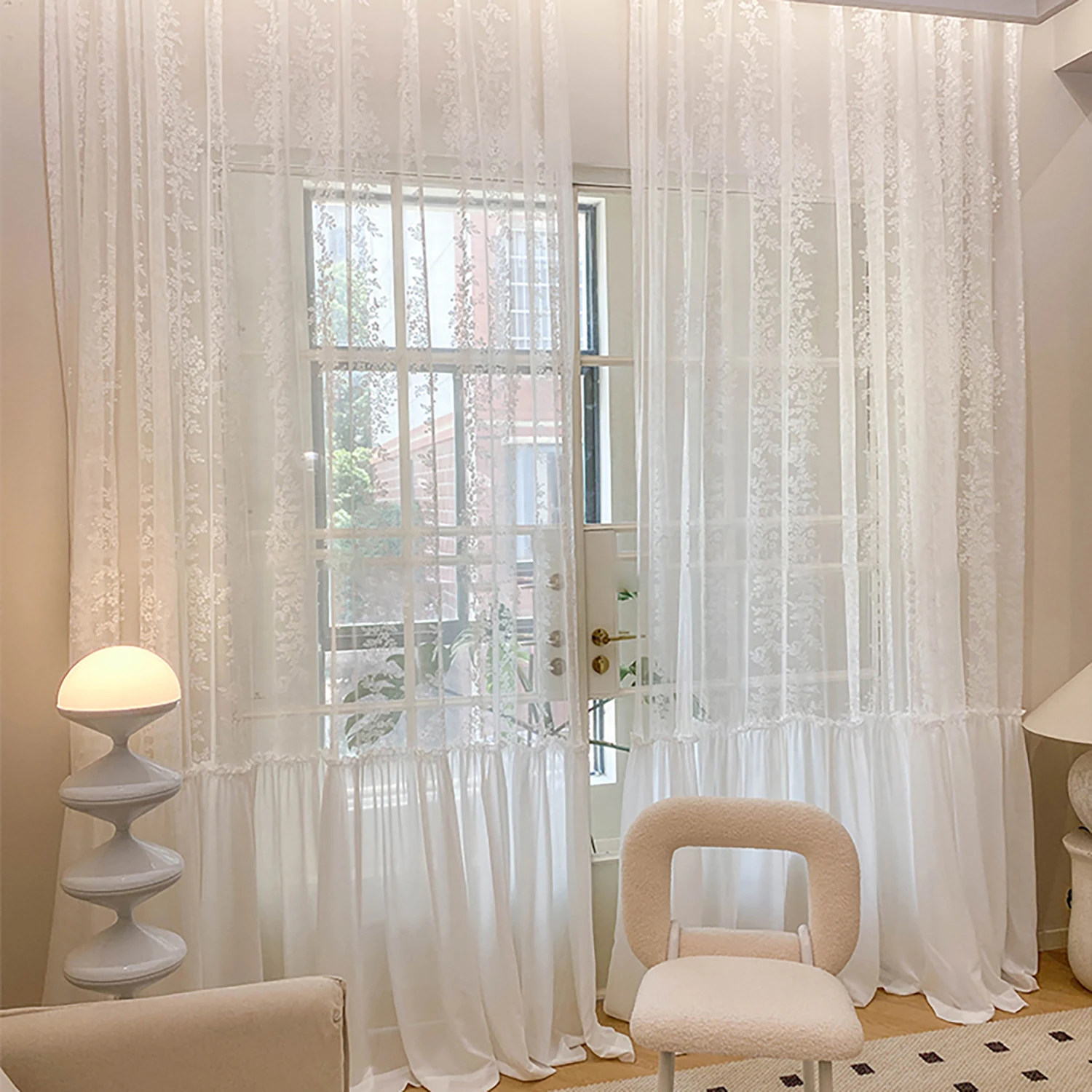 1PC-Romantic-Light-Luxury-White-Lace-Floral-Sheer-Skirt-Curtain-for ...