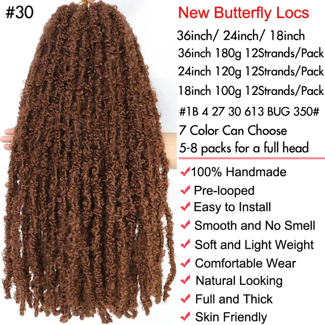 30 Inch Light Weight Butterfly Locs Crochet Hair Packs Long, 60% OFF