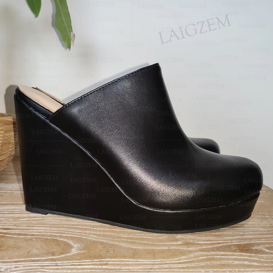 BERZIMER-Women-Pumps-Platform-Wedges-Round-Toe-Mules-12CM-High-Heels ...