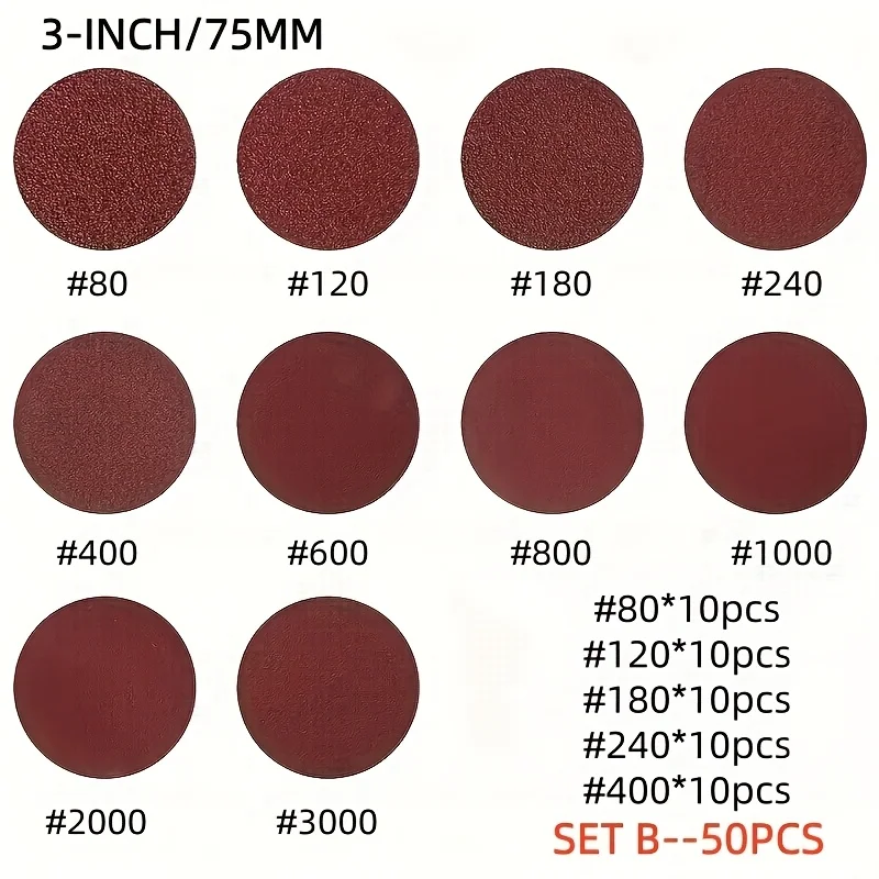 3-inch sandpaper disc, aluminum oxide P80-P2000 grit, suitable for ...