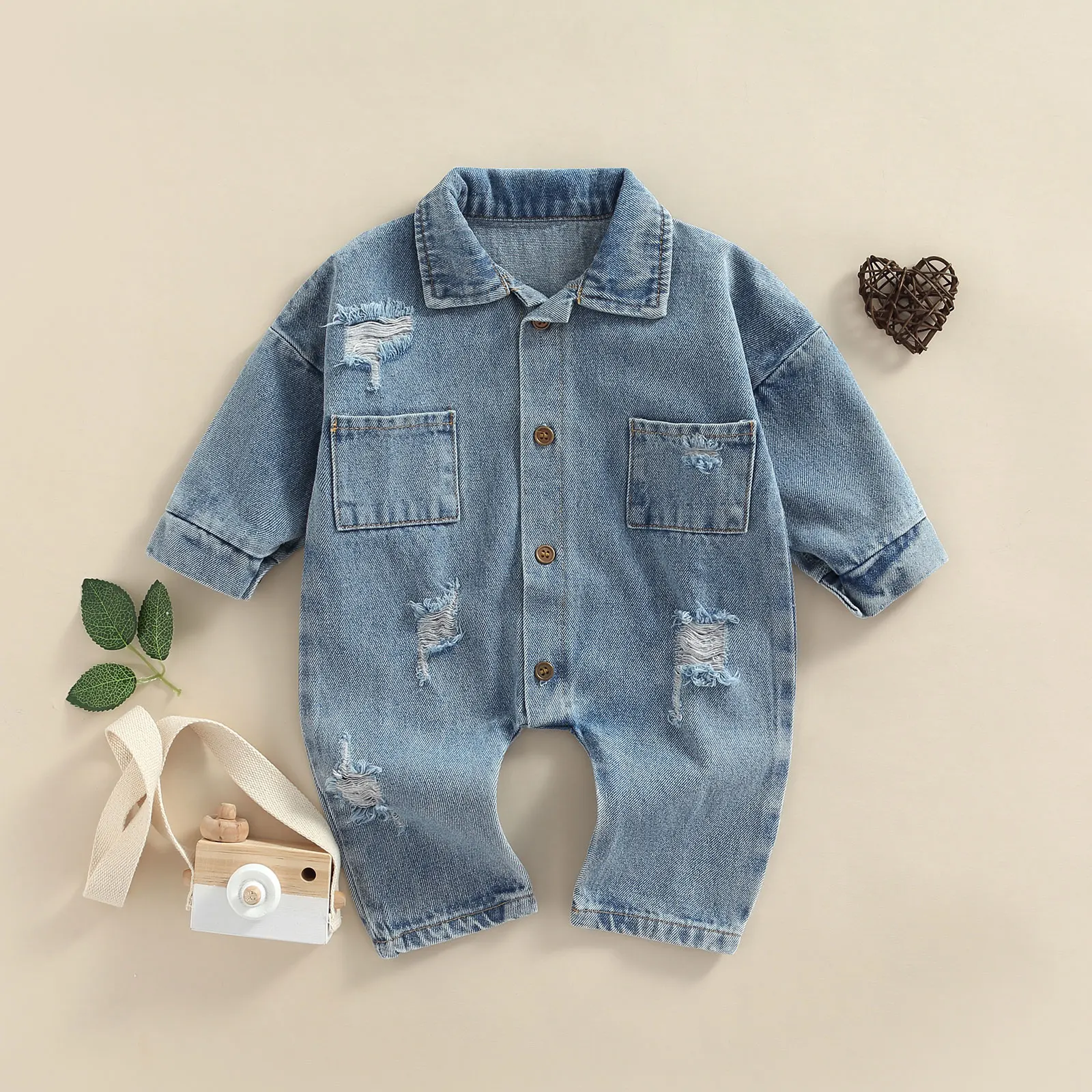 Citgeett Autumn Infant Baby Boys Girls Romper Denim Button Long Sleeve ...