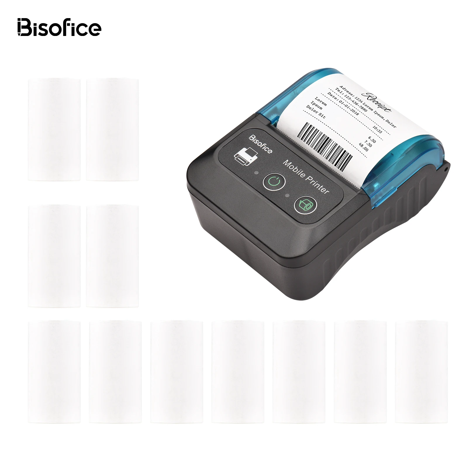 Bisofice Portable 58mm Receipt Thermal Printer 2 inches Mini Mobile Pocket Printers with 11 ...