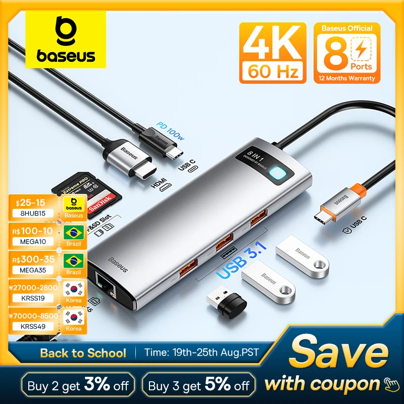 Baseus-USB-Tipo-C-para-Hub-Compat-vel-com-HDMI-Adaptador-USB-3-1-10Gbps ...