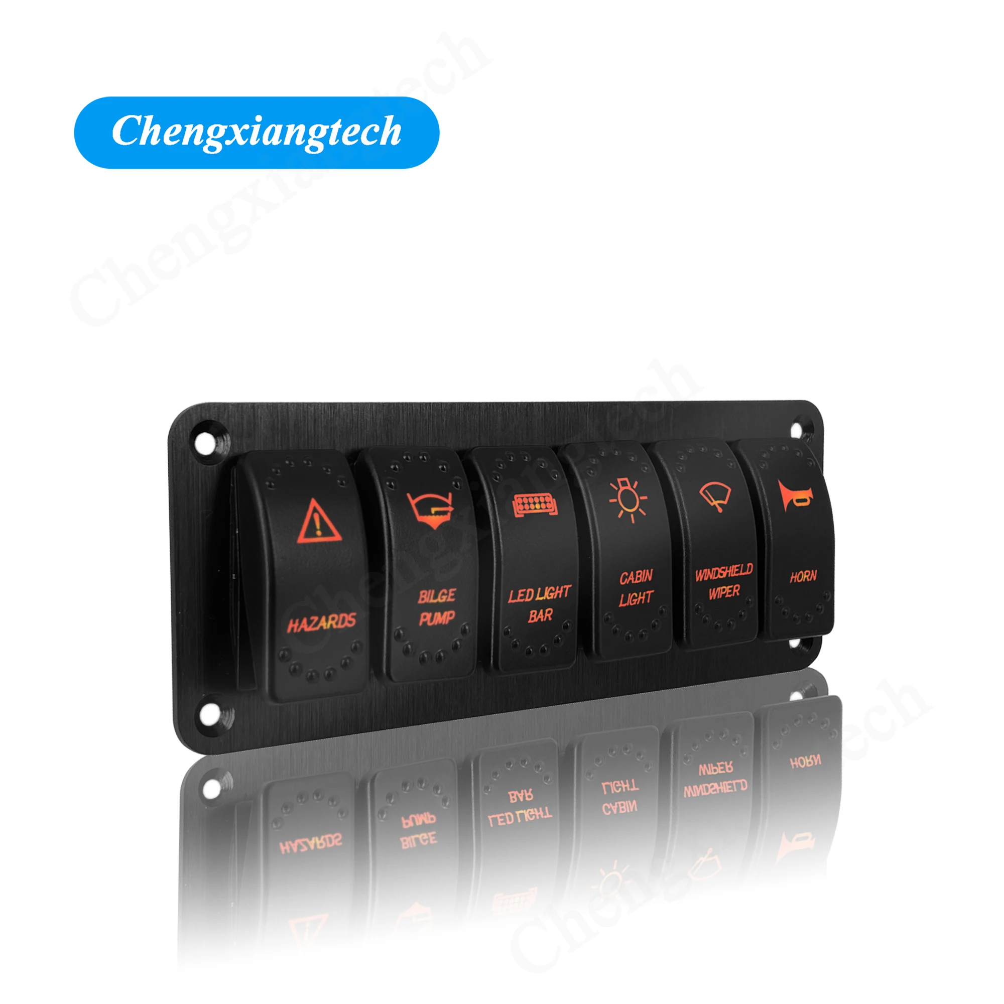 Customize-6-Gang-Rocker-Switch-Panel-12V-20A-Orange-Led-Waterproof-IP68 ...