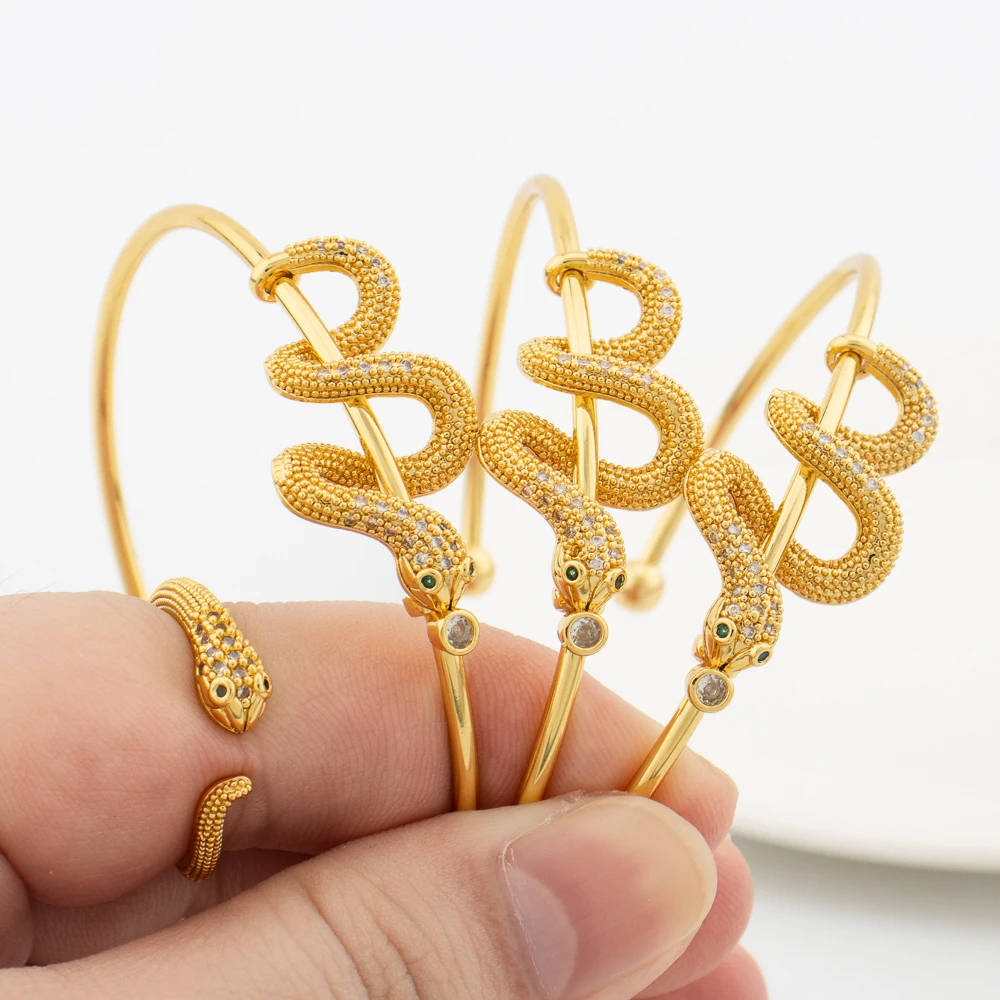 3pcs-Snakelike-Cuff-Bangles-Ring-Set-Gold-Color-White-Zircon-Charm-Bracelet-Open-Ring-Luxury ...