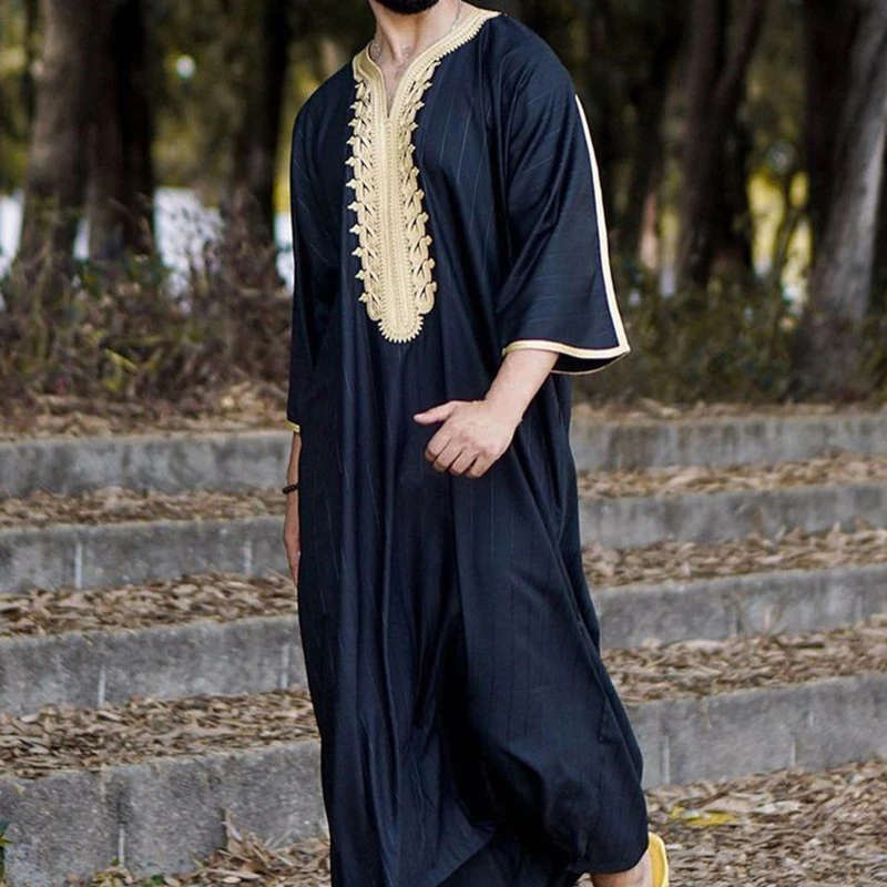 2023 Muçulmano Moda Homens Jubba Thobe Árabe Paquistão Dubai Kaftan ...