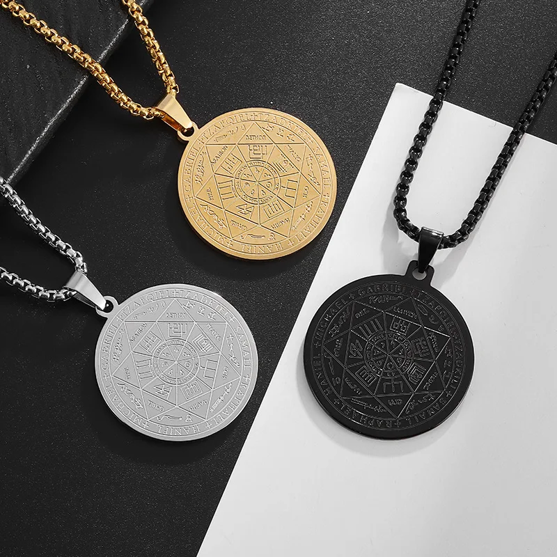 Stainless-Steel-Solomon-7-Archangels-Round-Medal-Pendant-Necklace-for ...