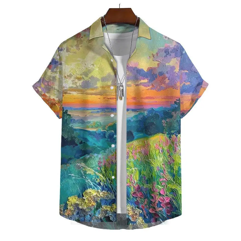 Summer-Fashion-Men-s-Casual-Short-sleeved-Shirts-With-Floral-Landscape ...