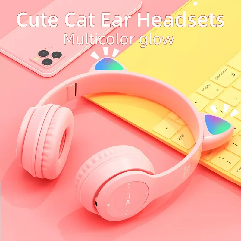 Bluetooth-Foldable-Cat-Ear-Headphone-Wireless-Kids-Kitty-Headset-with ...