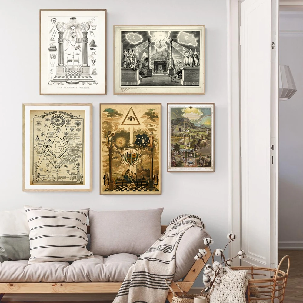 Freemason Chart Vintage Poster , Freemasonic Hand Drawing Painting ...