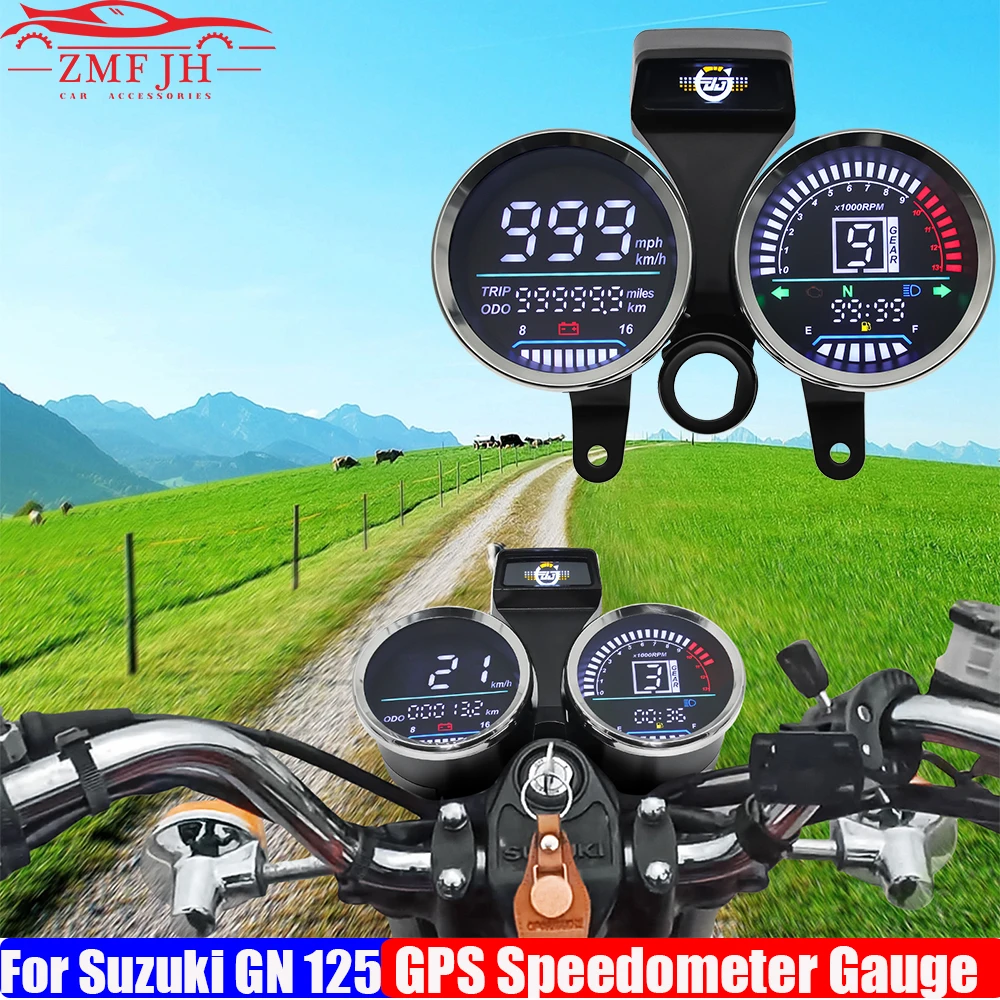 For-Suzuki-GN-125-Digital-Motorcycle-Speedometer-MPH-KMH-Speed-Odometer ...