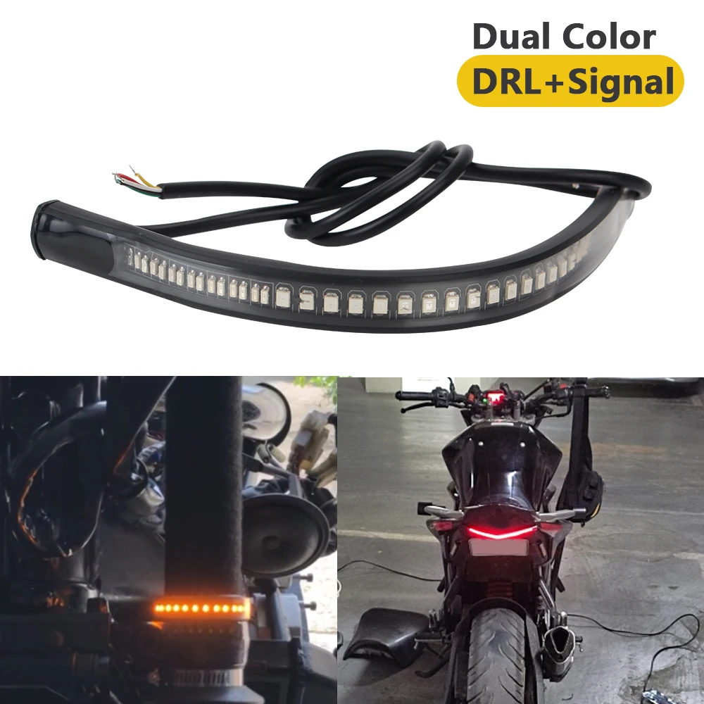 Moto-Flasher-Ring-Fork-Strip-Lamp-1Pc-48SMD-12V-Universal-DRL-Amber-Red ...