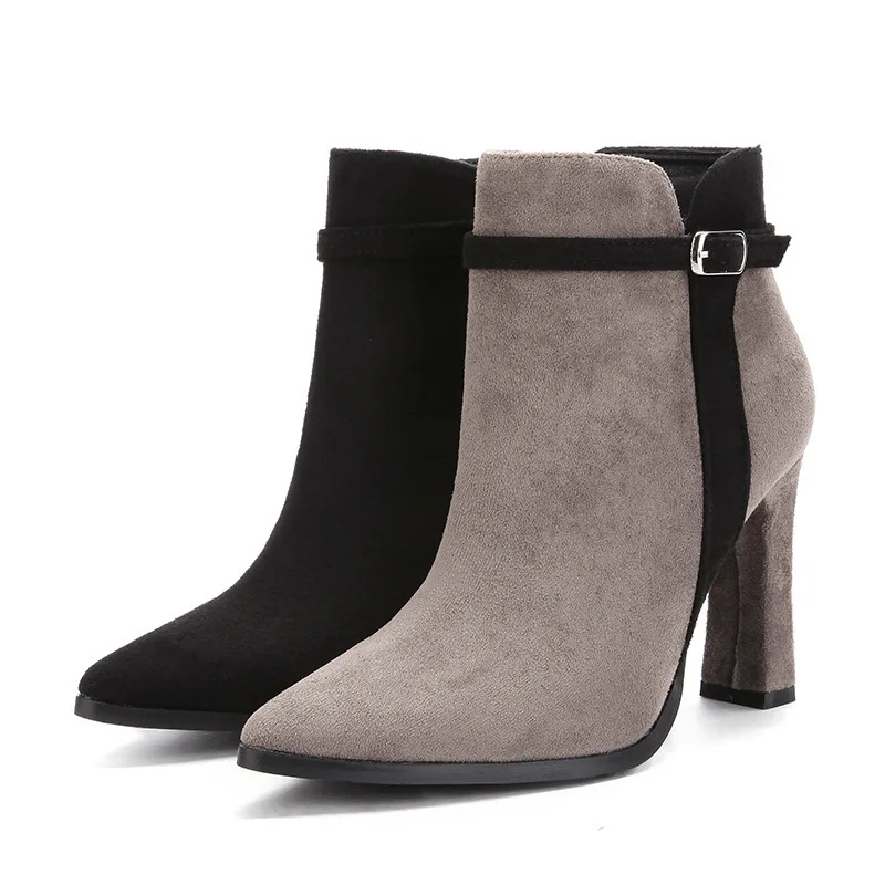 Frosted-Leather-Winter-Boots-Chunky-Heel-Pointed-Short-Boots-Warm-Suede ...