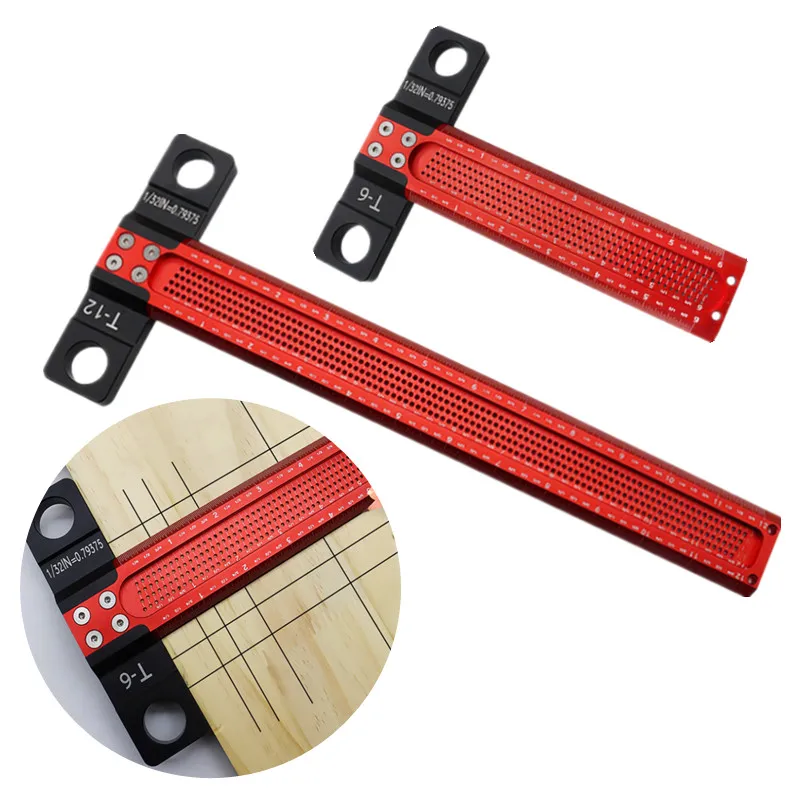 6/12 INCH Woodworking Scribe T-type Square Hole Scribing Ruler Crossed ...