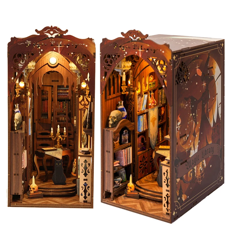 NEW-DIY-Wooden-Magic-Library-Book-Nook-Shelf-Insert-Kits-Miniature ...