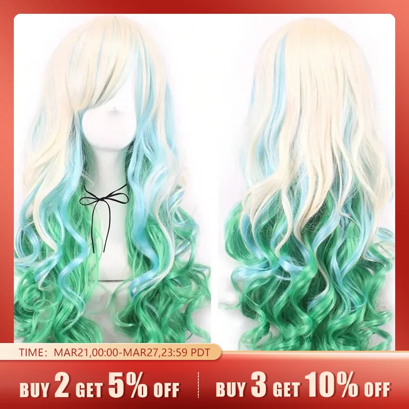 Long-Curly-Wavy-Silver-Grey-to-Green-Wig-Side-Part-Natural-Looking ...