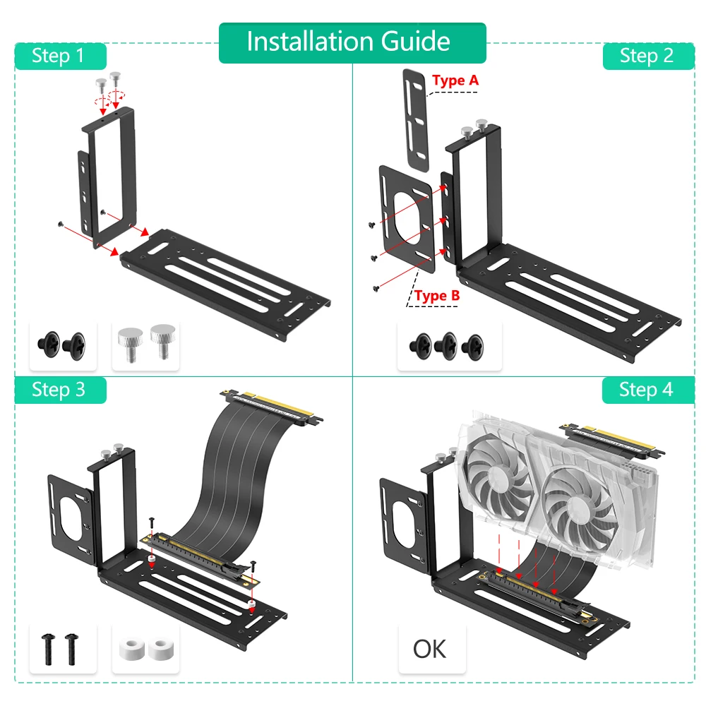 Vertical GPU Mount Bracket, 2 Slots Graphics Card Holder with Hardware ...
