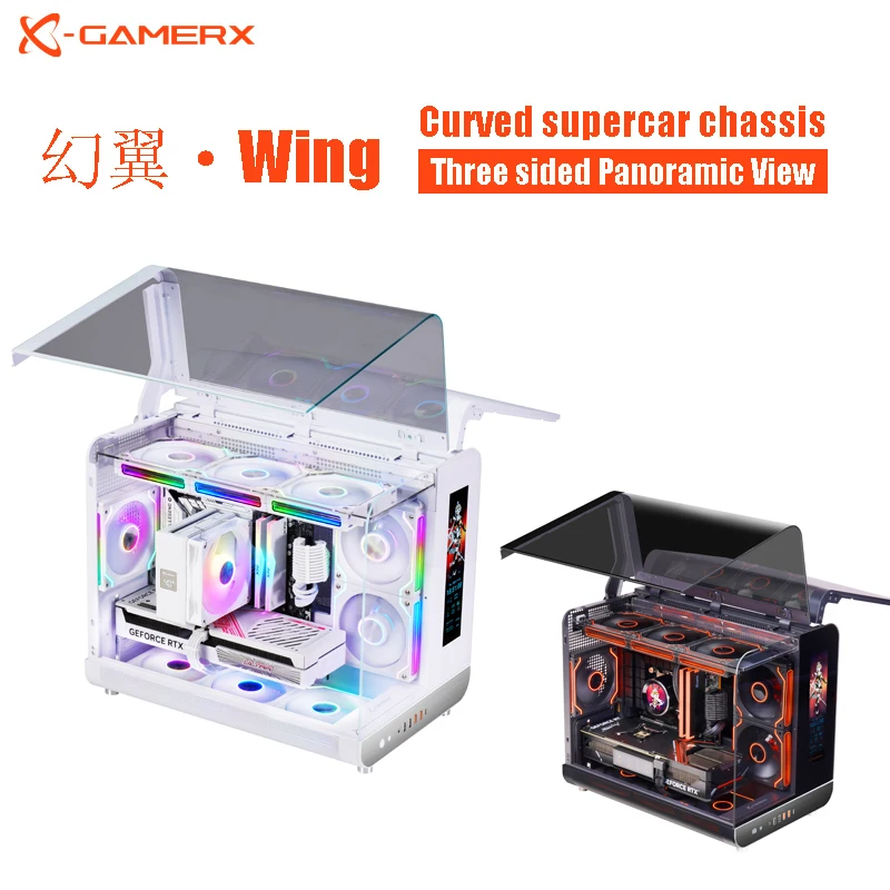 X-GAMERX HUANYI WING MATX シービュールームケース垂直デスクトップコンピュータ 360 水冷シャーシ TYPE-C ...