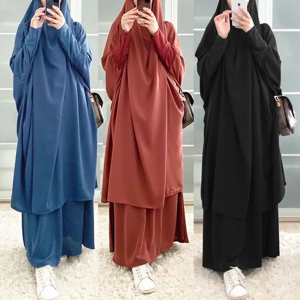 15 Colors Eid Hooded Muslim Dress Set Women Hijab Dress Prayer Garment ...