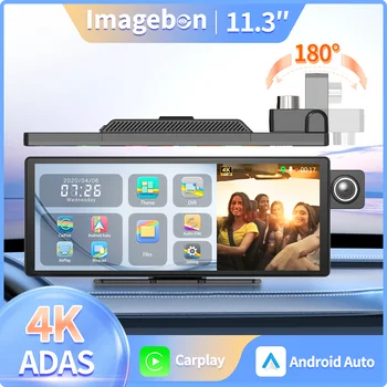 Imagebon 11.3 ″ 4K ADAS 백미러 카메라 무선 카플레이 & Android Auto 3 채널 녹화 대시 캠 GPS 네비게이션 DVR