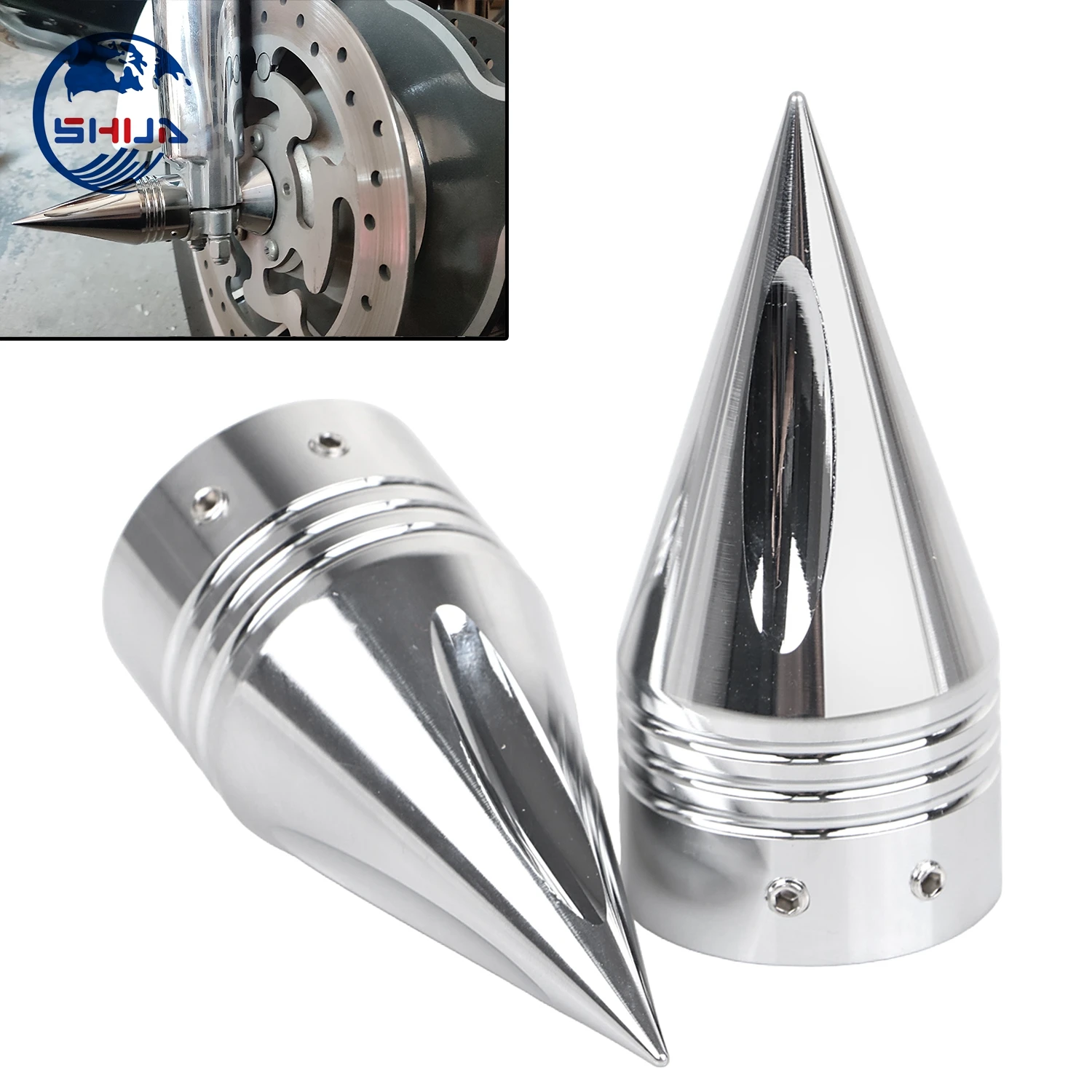 Chrome-Aluminum-Spike-Front-Axle-Nut-Covers-Caps-For-Harley-Electra ...