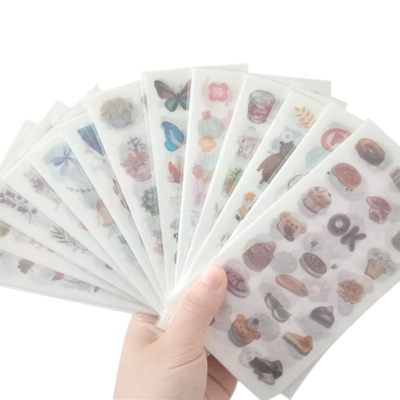 6pcs/lot Mixed 13 designs Nutural Green Plant Flowers Paper sticker ...