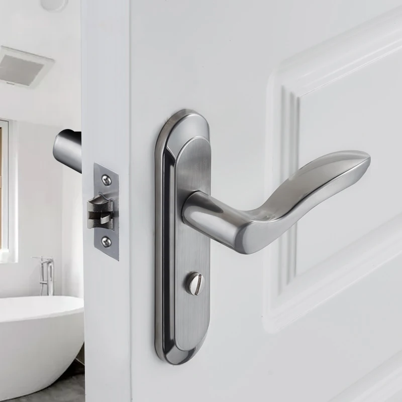 Toilet Keyless Door Lock Bathroom Stainless Steel Wooden Door Handle ...