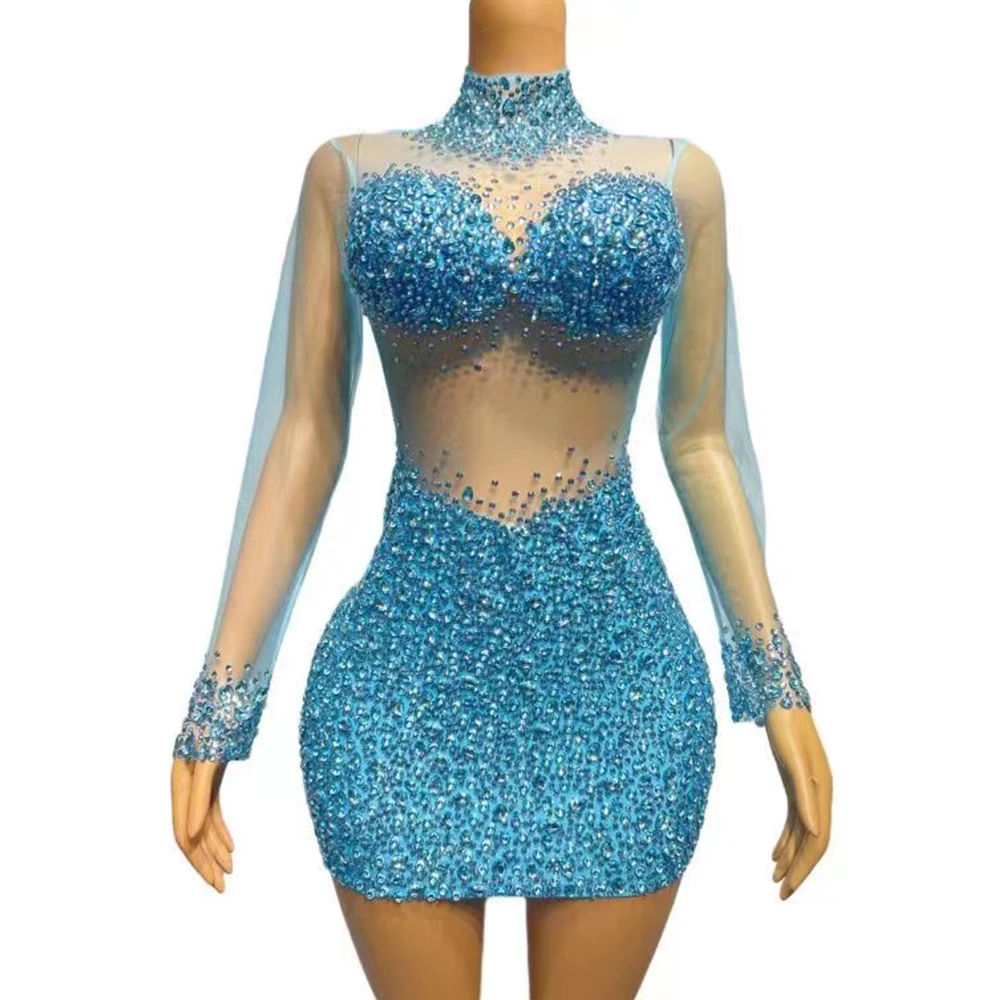 Sexy-Stage-Mesh-Transparent-Rhinstones-Dress-Birthday-Party-Outfit ...