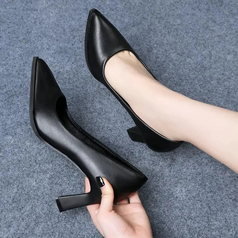 Talons-hauts-en-cuir-noir-pour-femmes-chaussures-de-travail-pour-dames ...