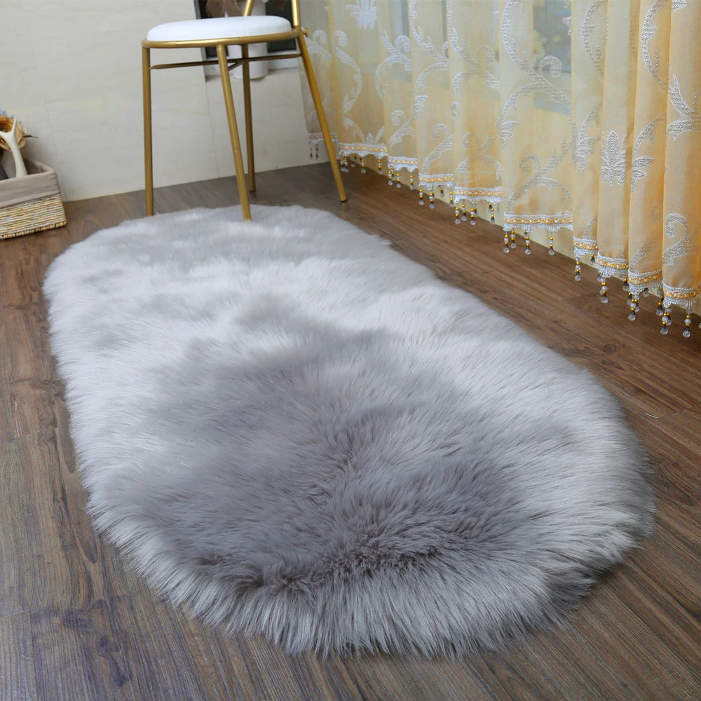 Oval-Carpet-Soft-Fluffy-Imitation-Wool-Area-Rugs-White-Faux-Fur-Bedside ...