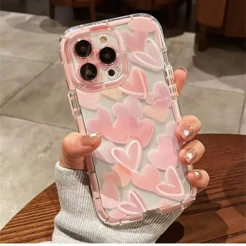 Girly Pink Funda Transparente con Diseño de Corazón para iPhone 15 Pro ...