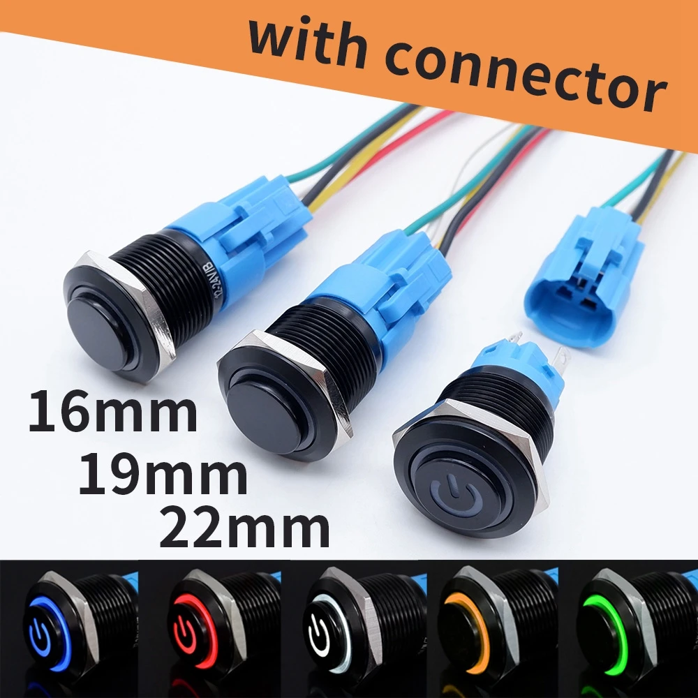 Black-Push-Button-Switch-16mm-19mm-22mm-LED-Light-Waterproof ...