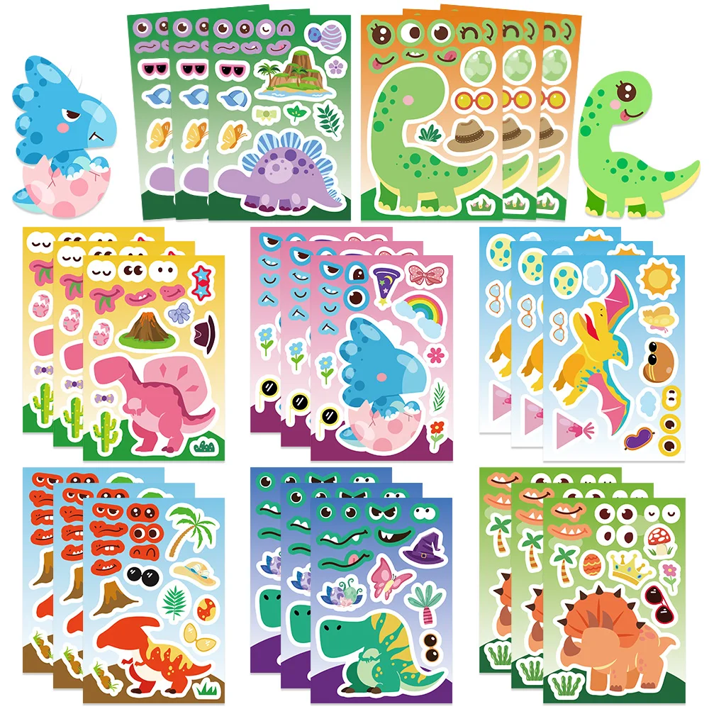 8-16-32Sheets-Cartoon-Cute-Dinosaur-DIY-MAke-A-Face-Puzzle-Stickers ...