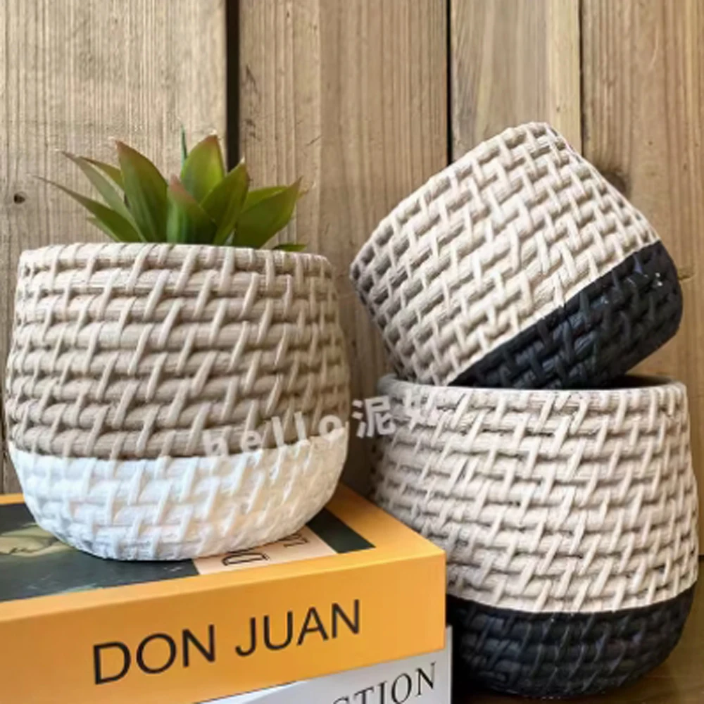 Maceta-de-hormig-n-texturizada-de-hilo-tejido-molde-de-silicona-artesan ...