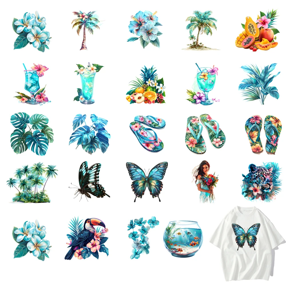23-types-Blue-Flower-Hot-Spot-Fruit-Butterfly-DTF-Thermo-Sticker-Decals ...