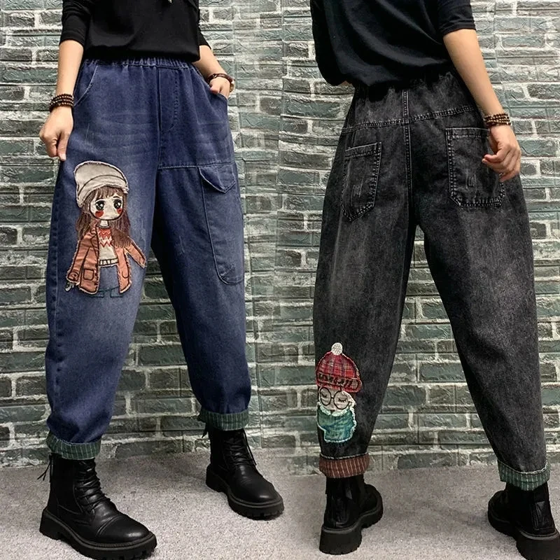 Loose-Large-Size-Jeans-Women-s-Autumn-Pasting-Cloth-Embroidery-Denim ...
