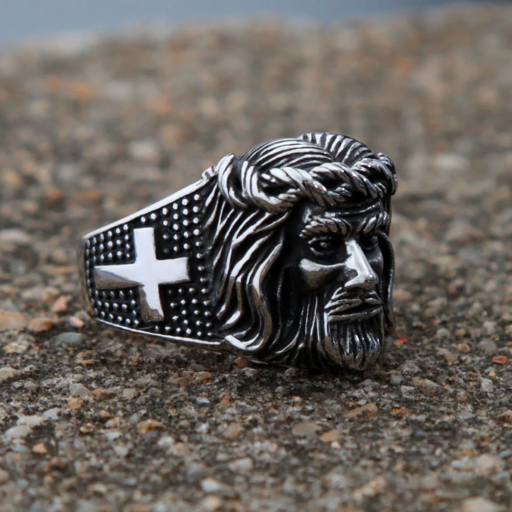 Vintage Cross Jesus Ring Stainless Steel Religious Jesus Christ Rings ...