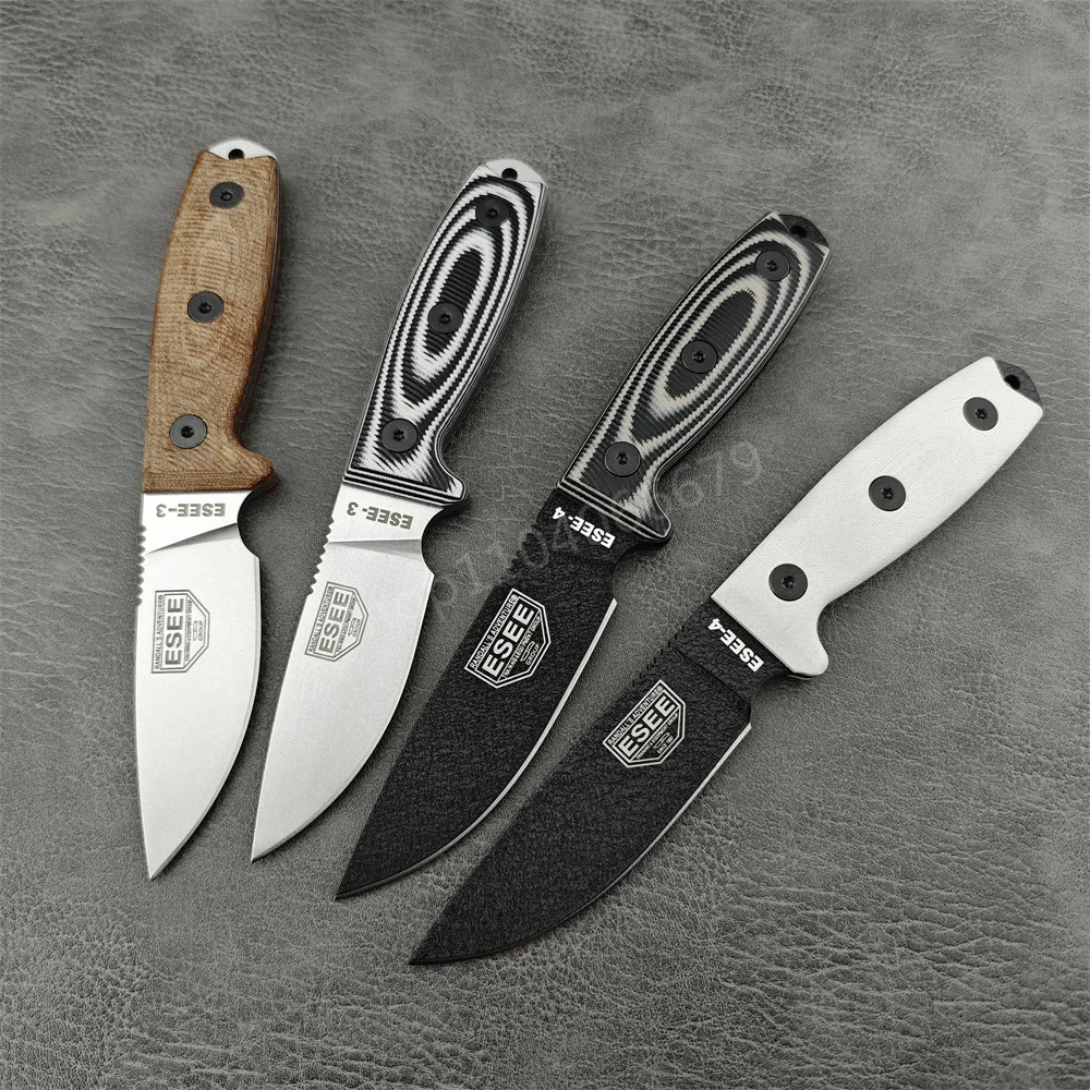 NEW-ESEE-3-4-Fixed-Blade-Knife-9Cr18Mov-Blade-G10-Hemp-Handle-Outdoor ...