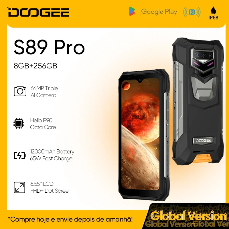DOOGEE S89 Pro Telefone de carregamento rápido robusto, Android 12, NFC, 6,3 ", 48, Câmera 64MP ...