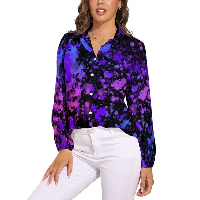 Neon Paint Swirl Blouse Long Sleeve Colorful Liquid Print Modern ...