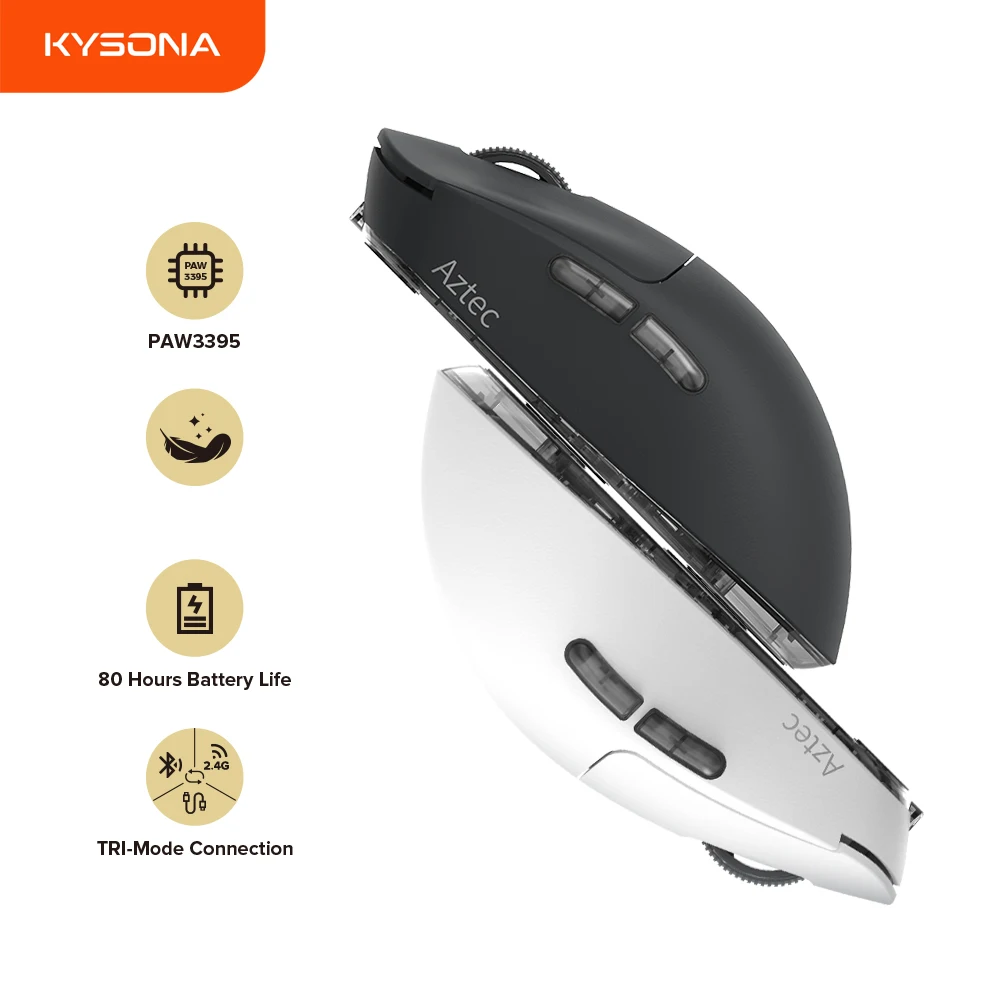 Kysona-Aztec-Red-PAW3395-Wireless-Gaming-Mouse-55g-Ultra-Light-26000DPI ...