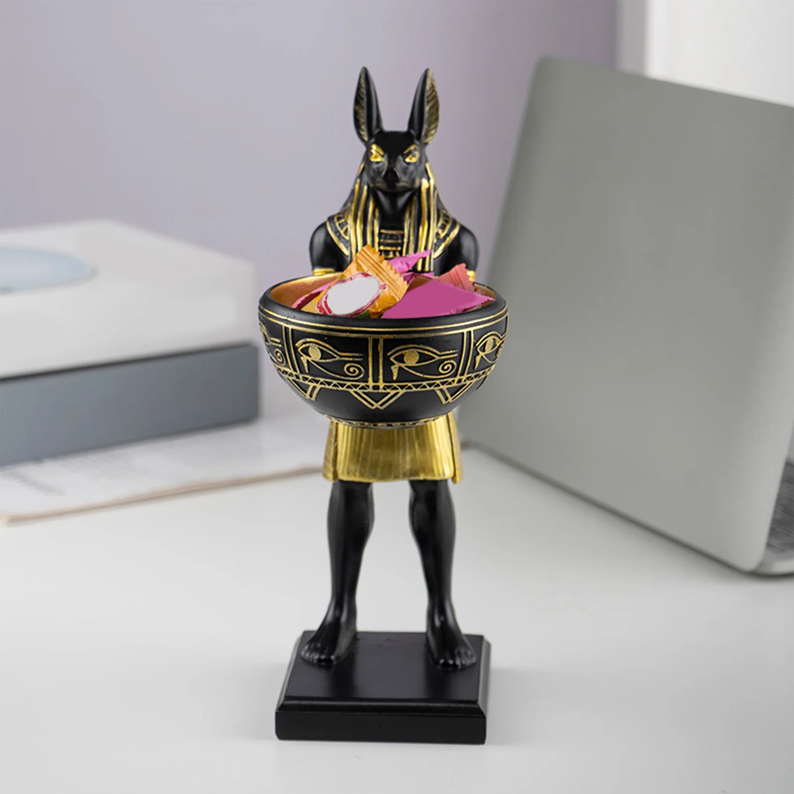 25cm Anubis Statue with Bowl Resin Egyptian God Figurine Ancient Egypt ...